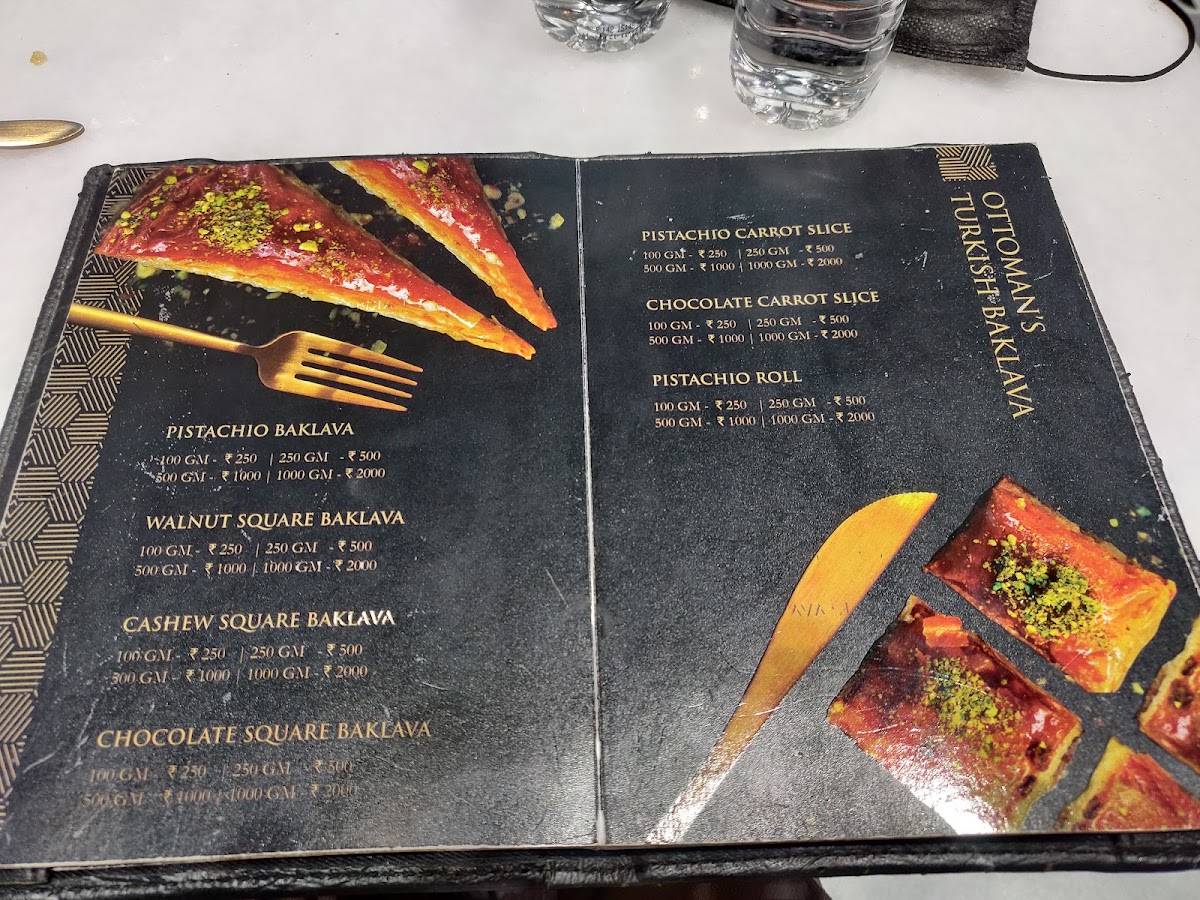 Menu at Ottoman’s Turkish Baklava & Künefe, Chennai