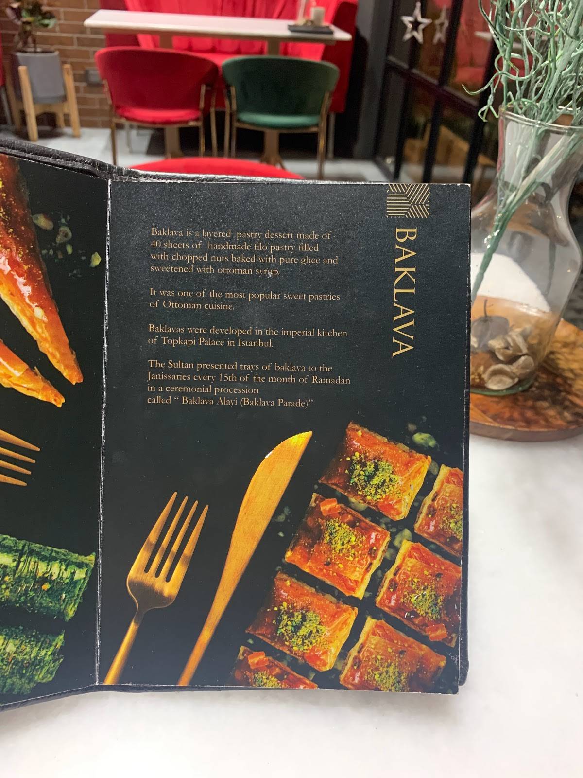 Menu at Ottoman’s Turkish Baklava & Künefe, Chennai