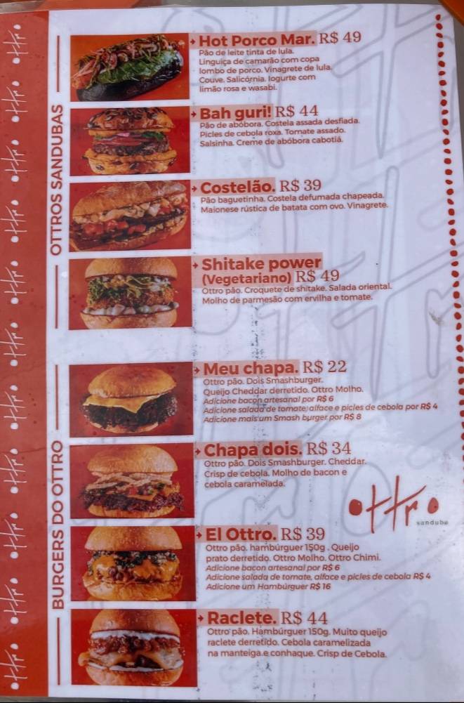 Menu at Ottro Rolê restaurant, Curitiba