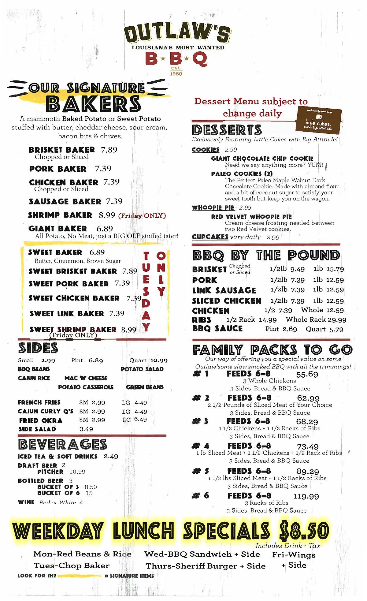 Menu at Outlaws BBQ-Alexandria, LA, Alexandria