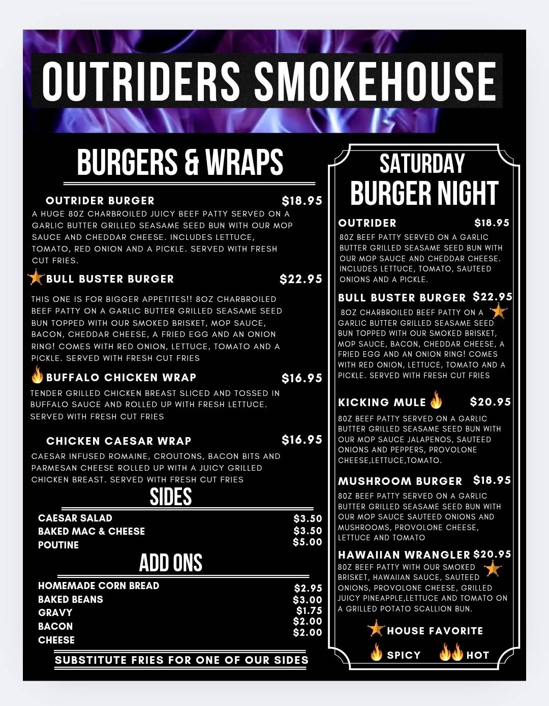 Menu at Outriders BBQ Steakhouse and Pub, Westlock