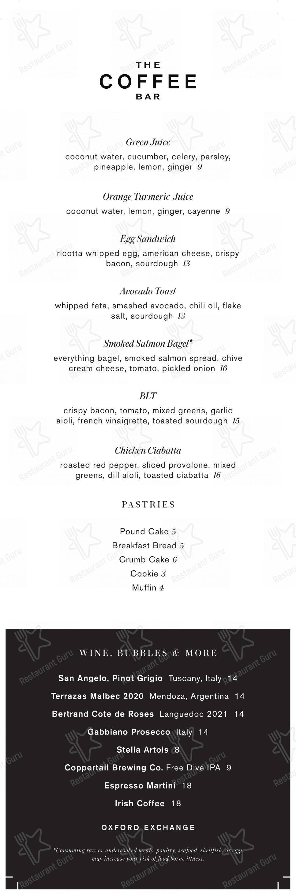 Menu at Oxford Exchange restaurant, Tampa