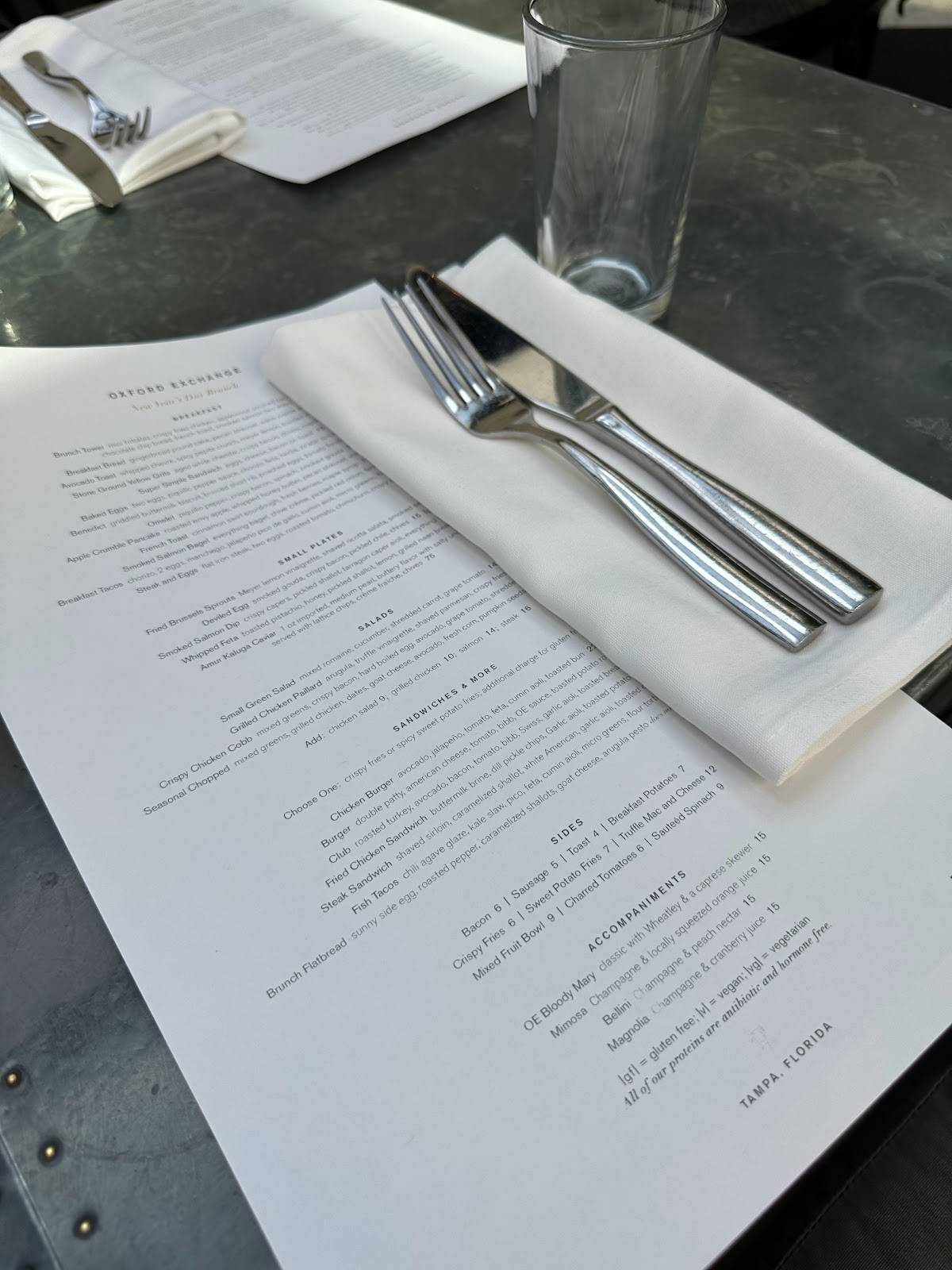 Menu at Oxford Exchange restaurant, Tampa