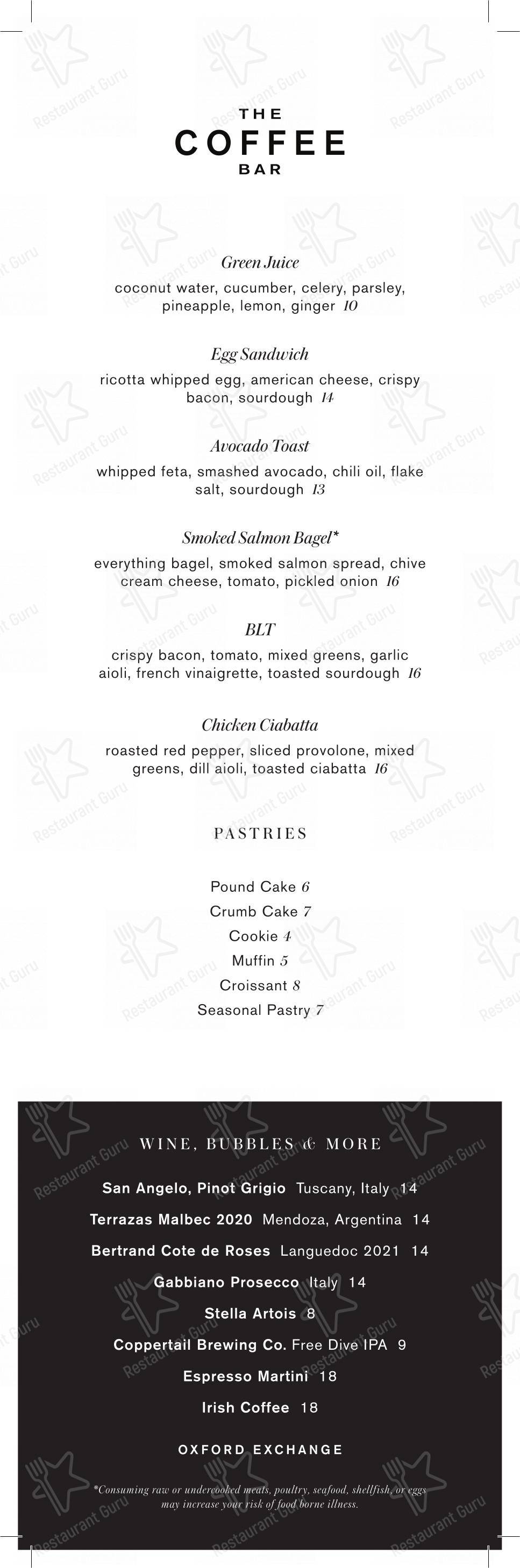Menu at Oxford Exchange restaurant, Tampa