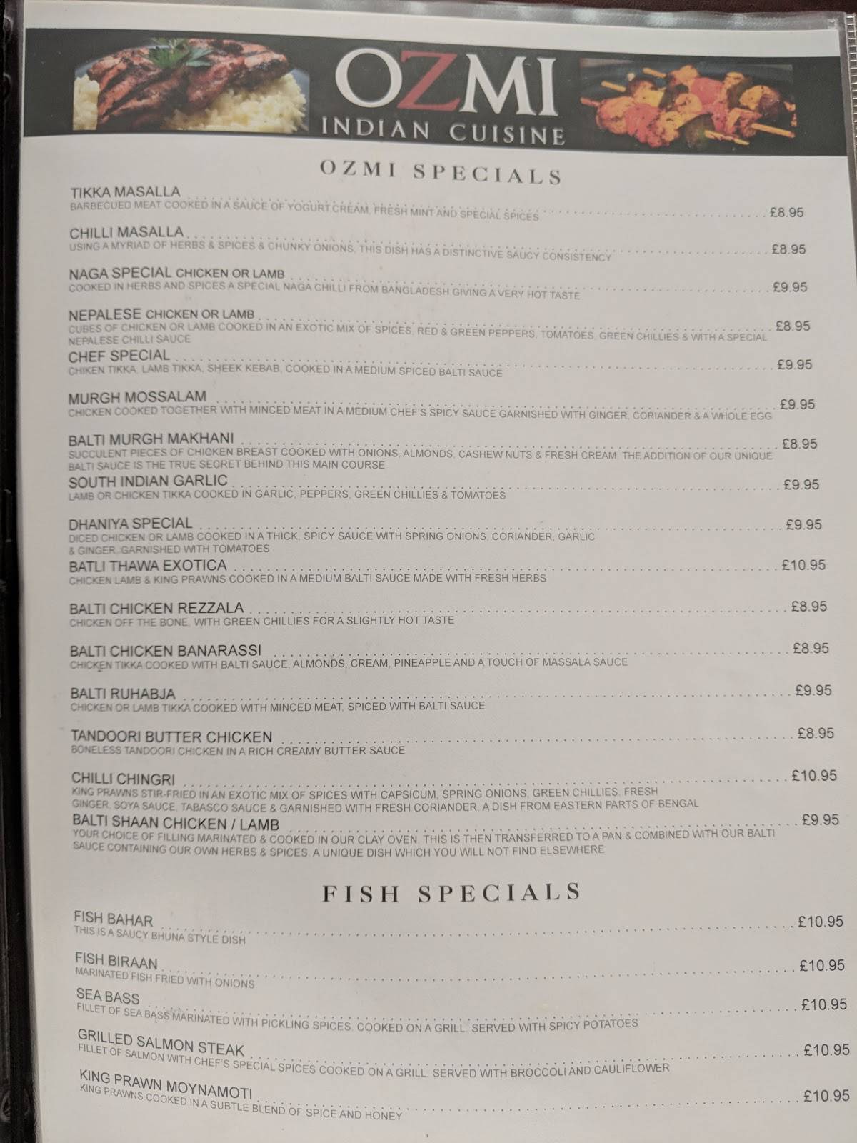 Menu at Ozmi Indian Eatery & Restaurant, Warrington