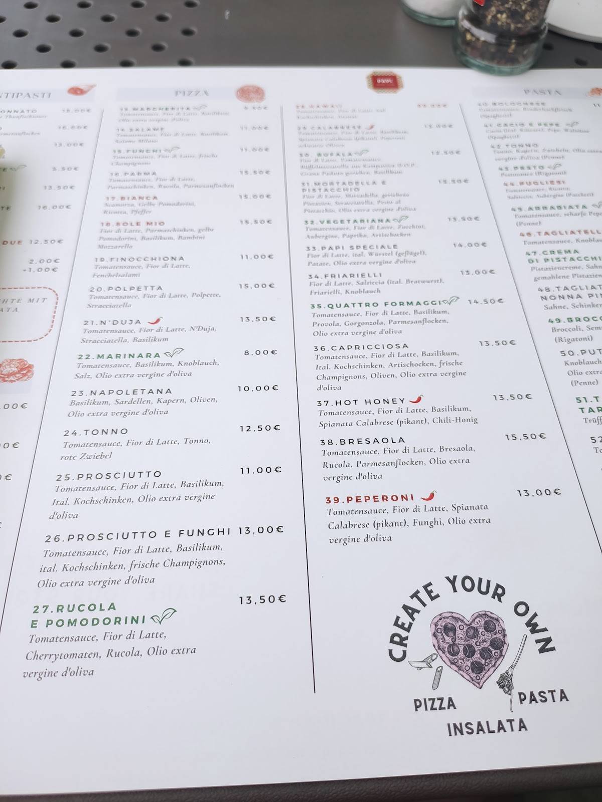 Speisekarte von PAPI-Original Italian pizza, Offenbach am Main