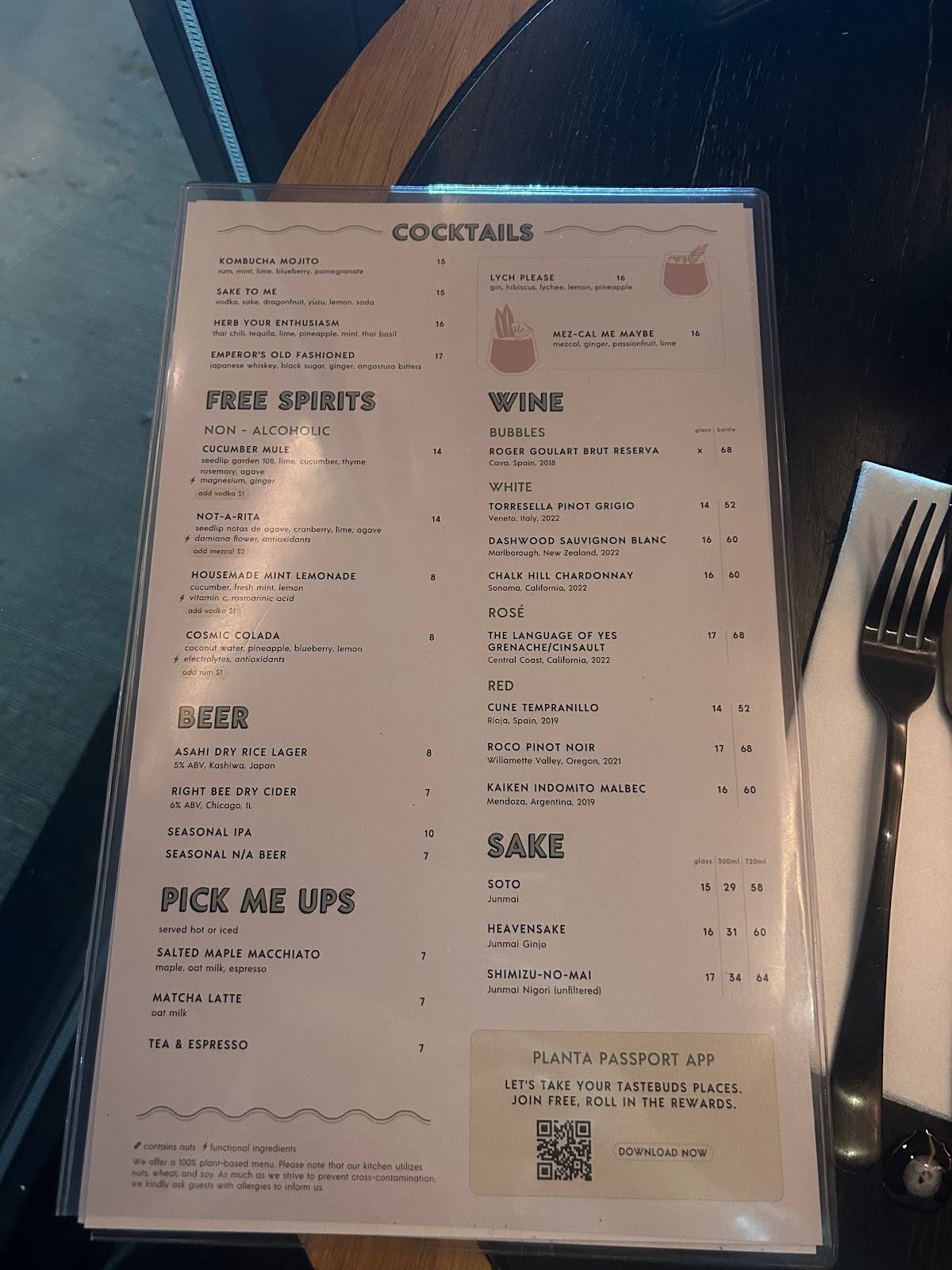 Carta del restaurante PLANTA Queen, Chicago