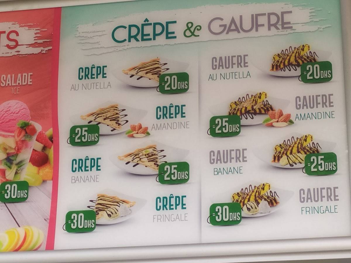 Menu au Pom pom café, Agadir