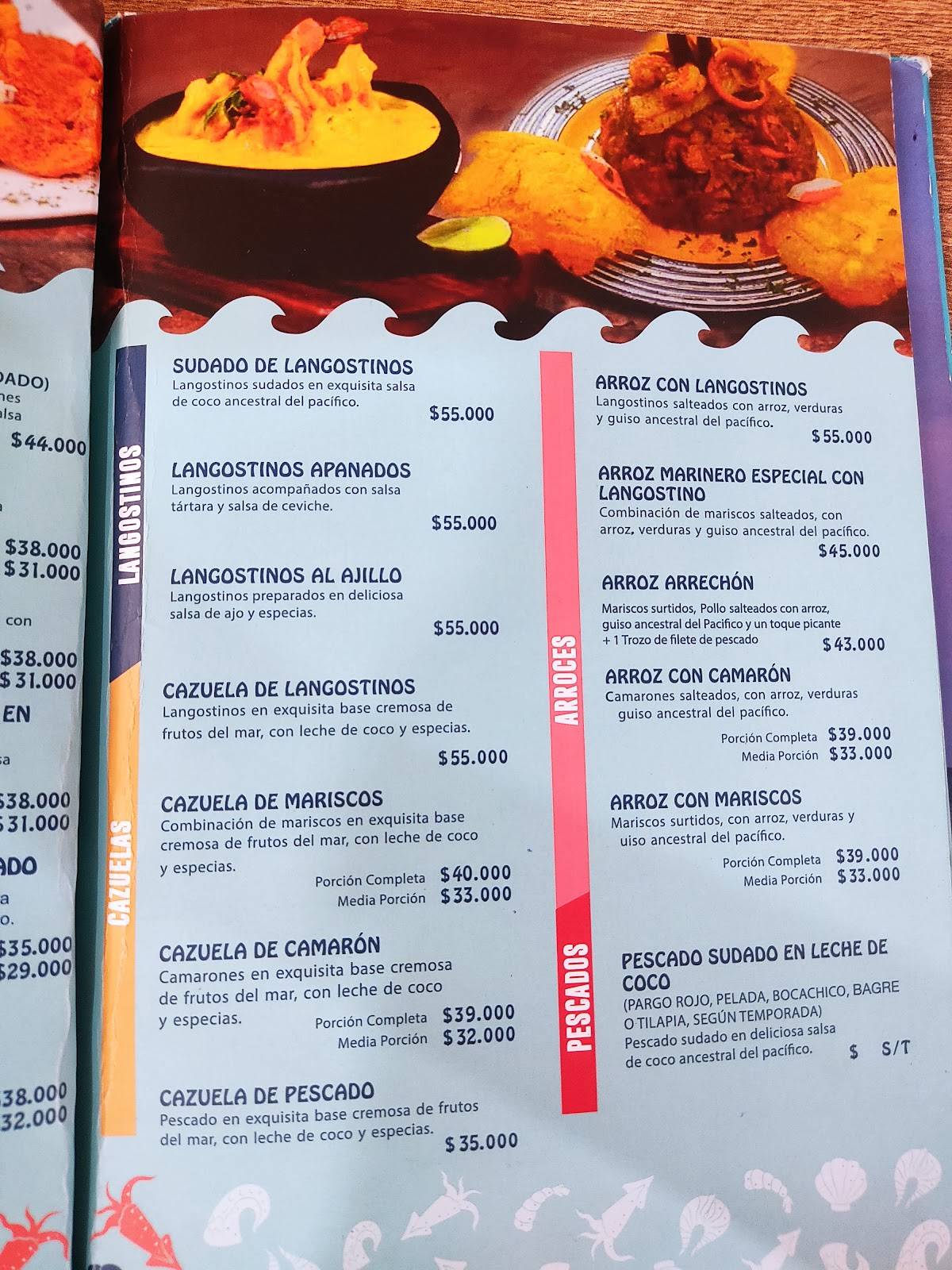 Carta del restaurante PORTAL MARINO Comida del mar, Cali