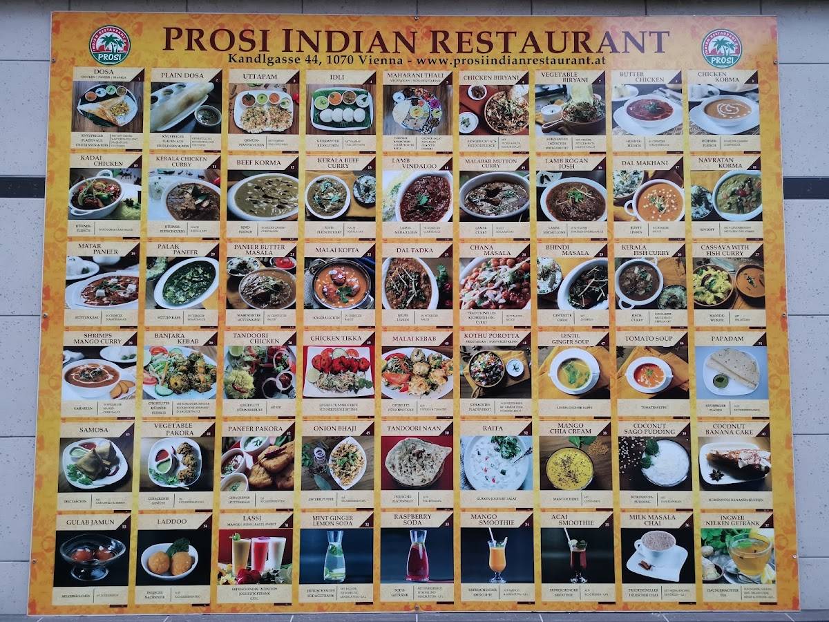 Menu at PROSI South & North Indian Restaurant, Vienna