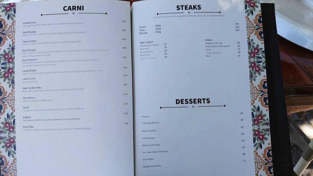 Menu at Cucina Di Giovanni restaurant, Paarl