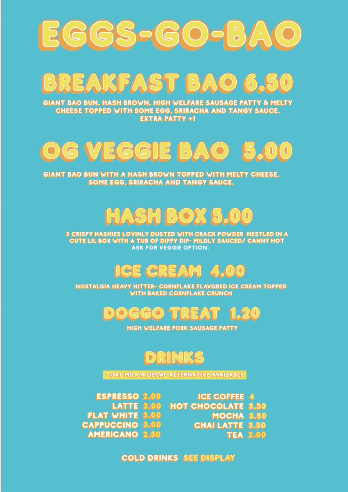 Menu at Pablo Eggs-Go-Bao restaurant, Whitley Bay