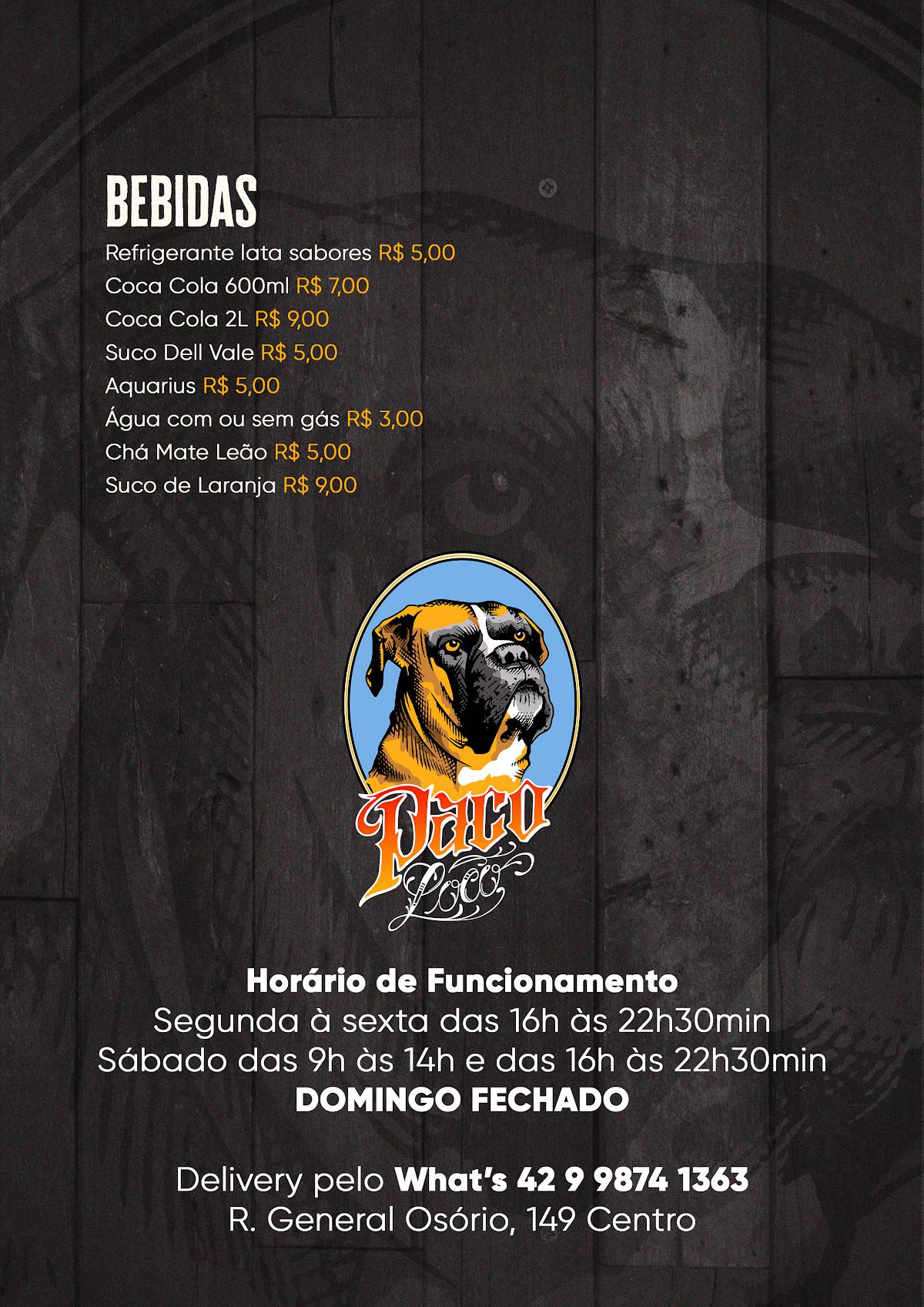 Menu em Paco Loco Original pizzaria, Ponta Grossa