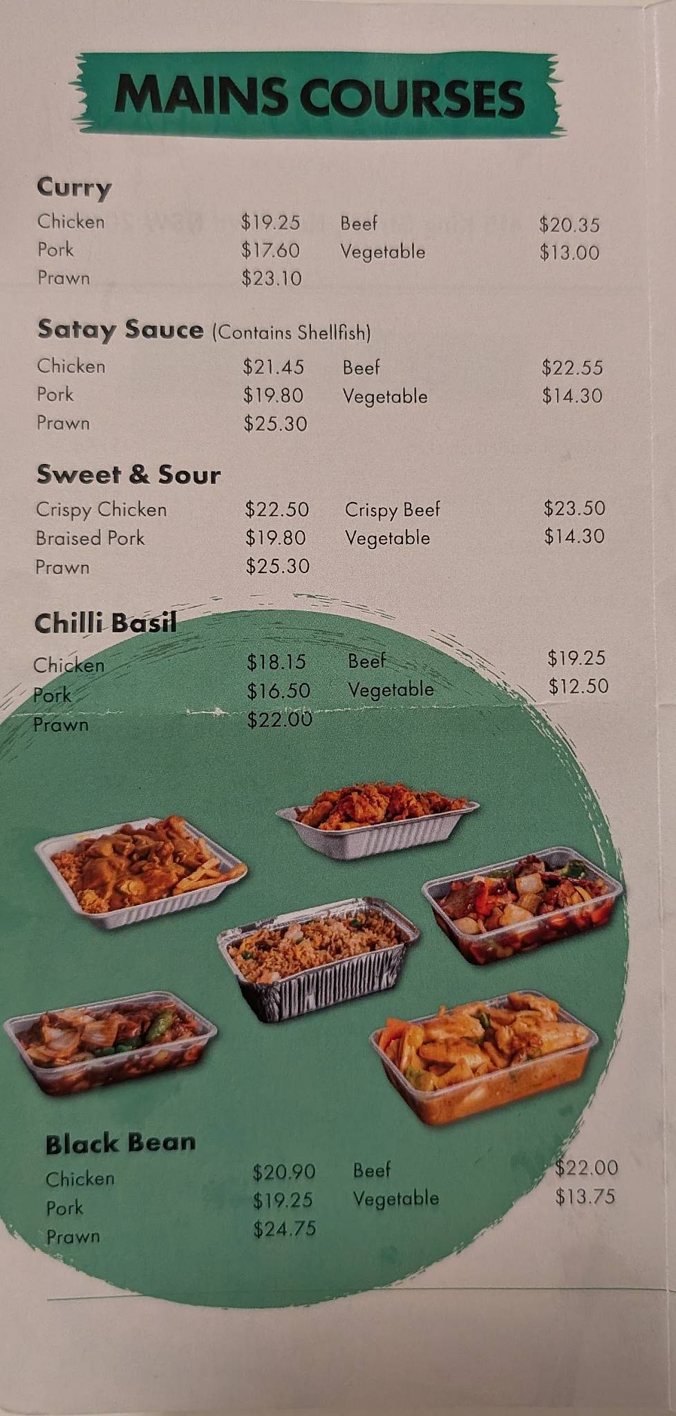 Menu at Paddy Chans restaurant, Kensington