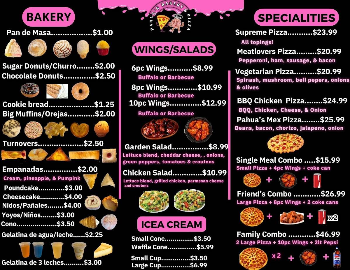 Menu at Pahua's Bakery & Pizza, Valley Center