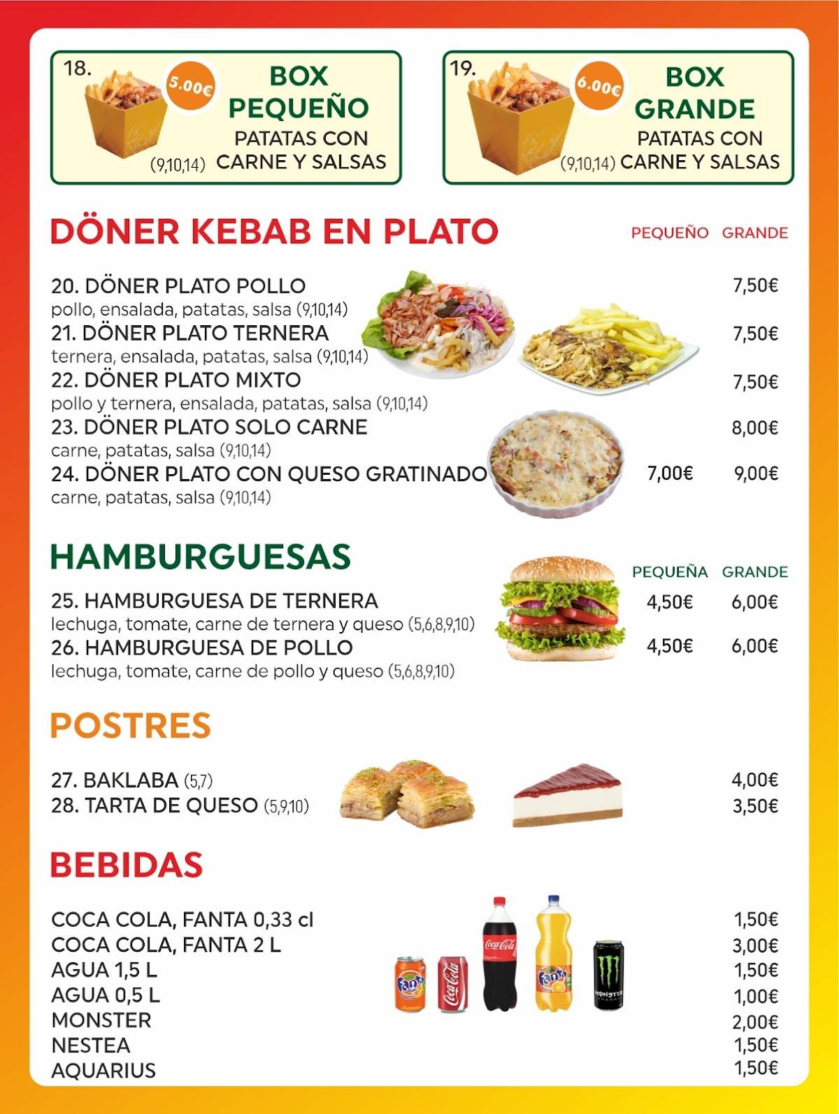 Menu at Pak pizzeria Doner kebab, Rafelbunyol