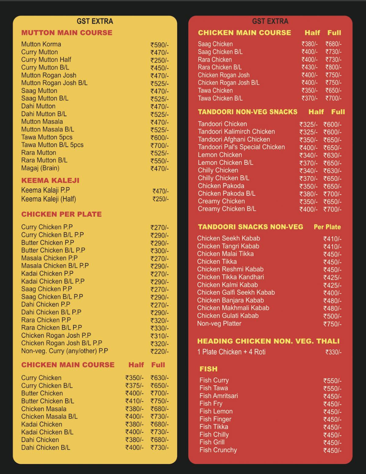 Menu at Pal Dhaba-Pal Dhaba Chandigarh-Non Veg Restaurant-Celebrity ...
