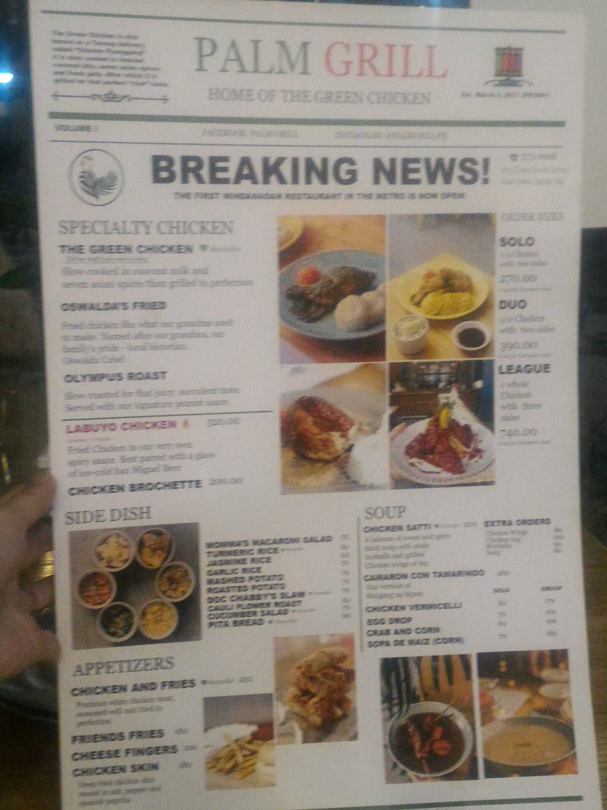Menu at Palm Grill: Authentic Cuisine from South of Mindanao restaurant ...