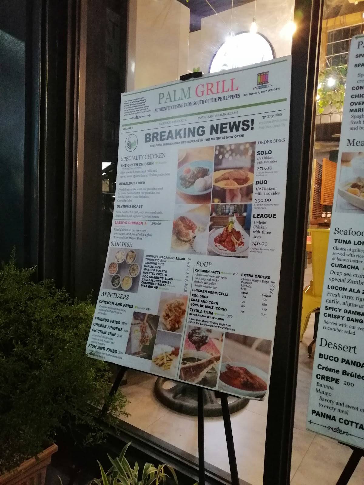 Menu at Palm Grill: Authentic Cuisine from South of Mindanao restaurant ...