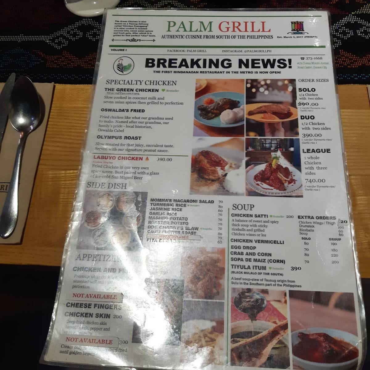 Menu at Palm Grill: Authentic Cuisine from South of Mindanao restaurant ...