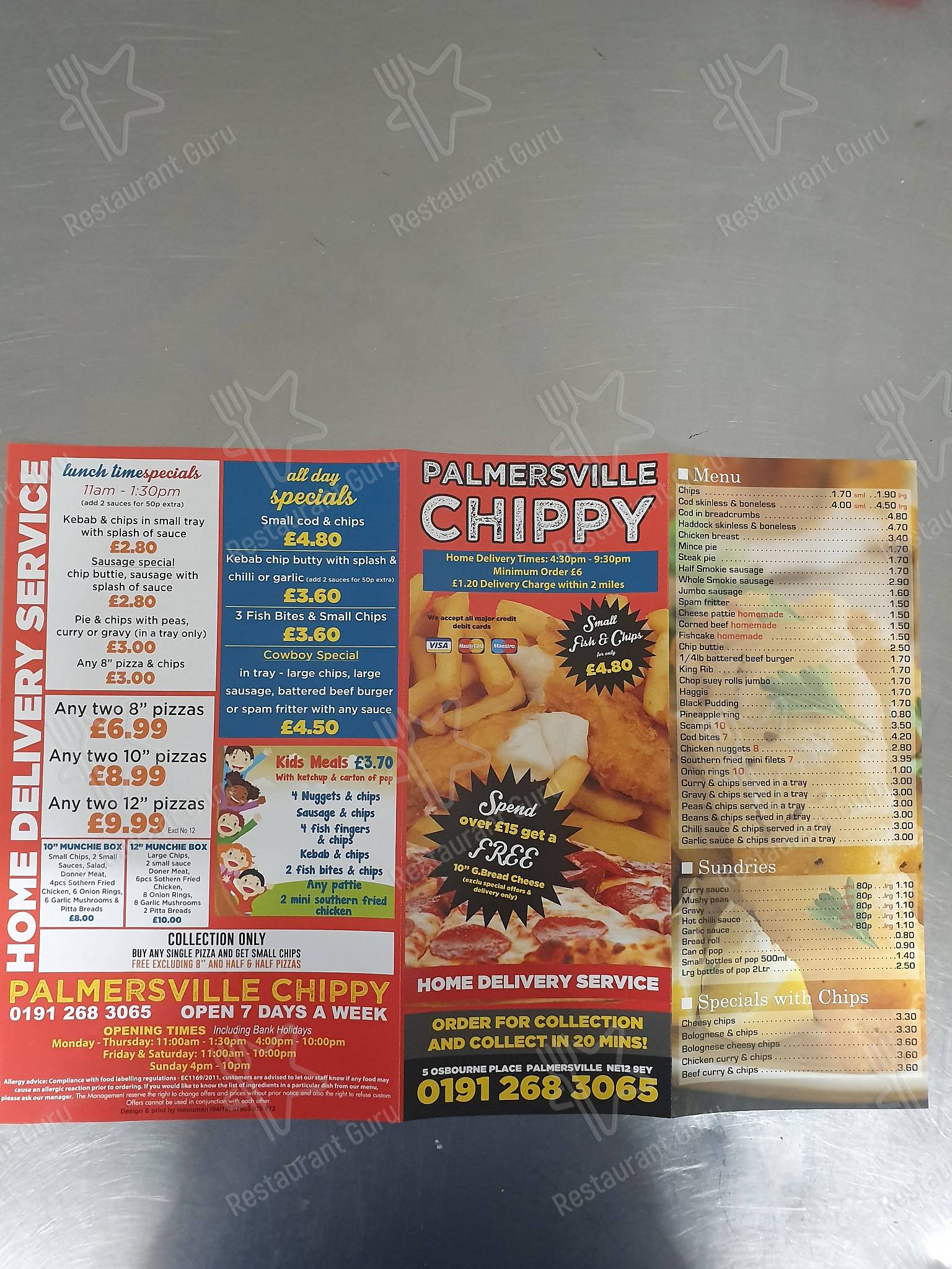 Menu at Palmersville Chippy restaurant, Palmersville