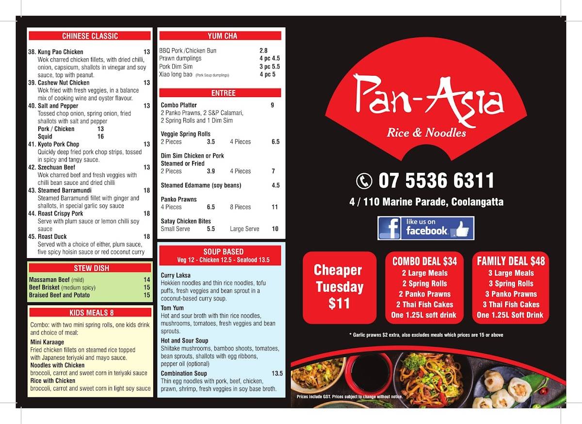 Menu at Pan-Asia Kitchen Coolangatta restaurant, Coolangatta