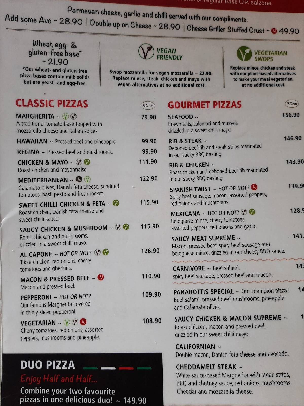 Carta del restaurante Panarottis Lenasia, Lenasia, Shop U26 Trade Route ...