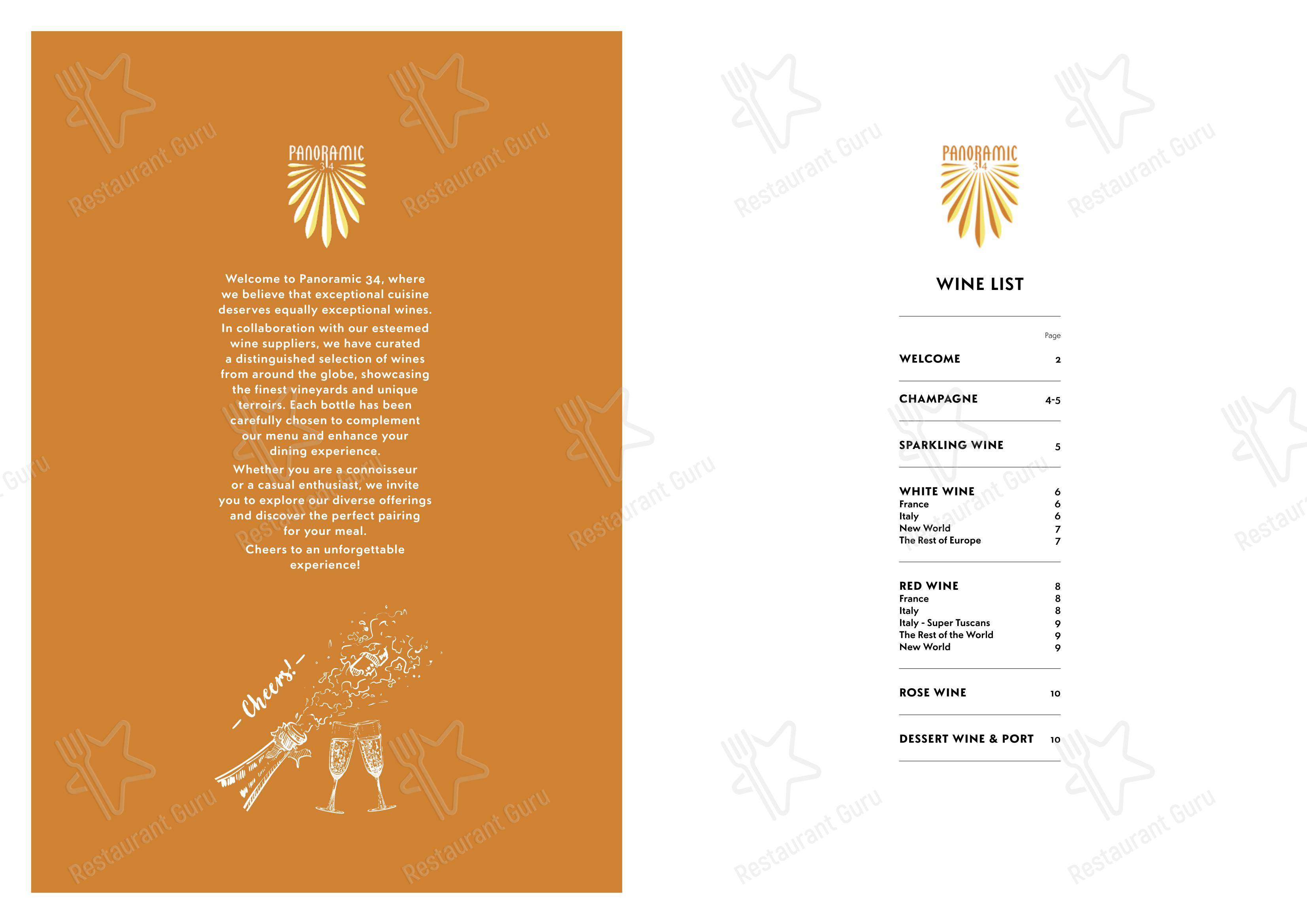 Menu at Panoramic 34 restaurant, Liverpool