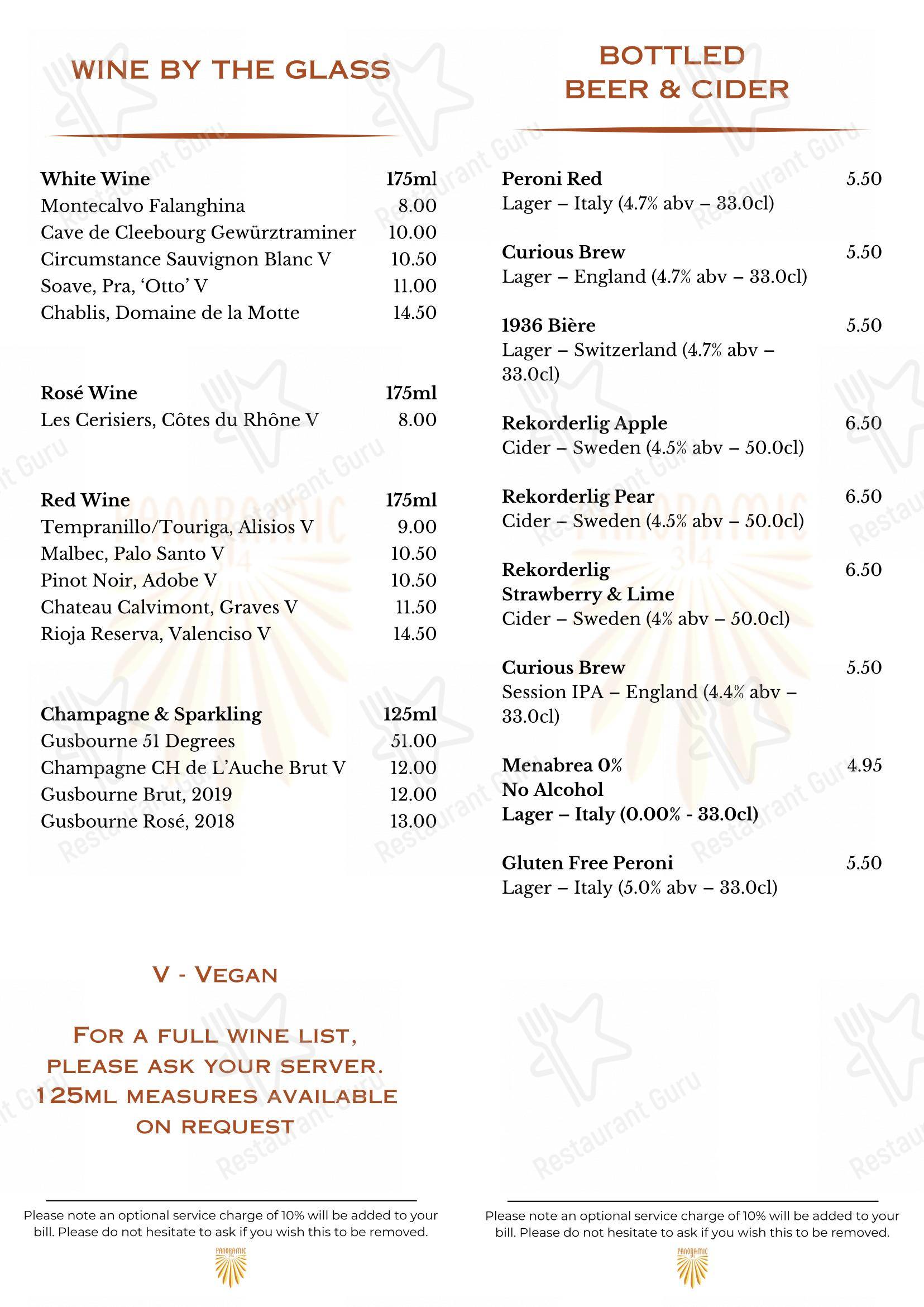Menu at Panoramic 34 restaurant, Liverpool