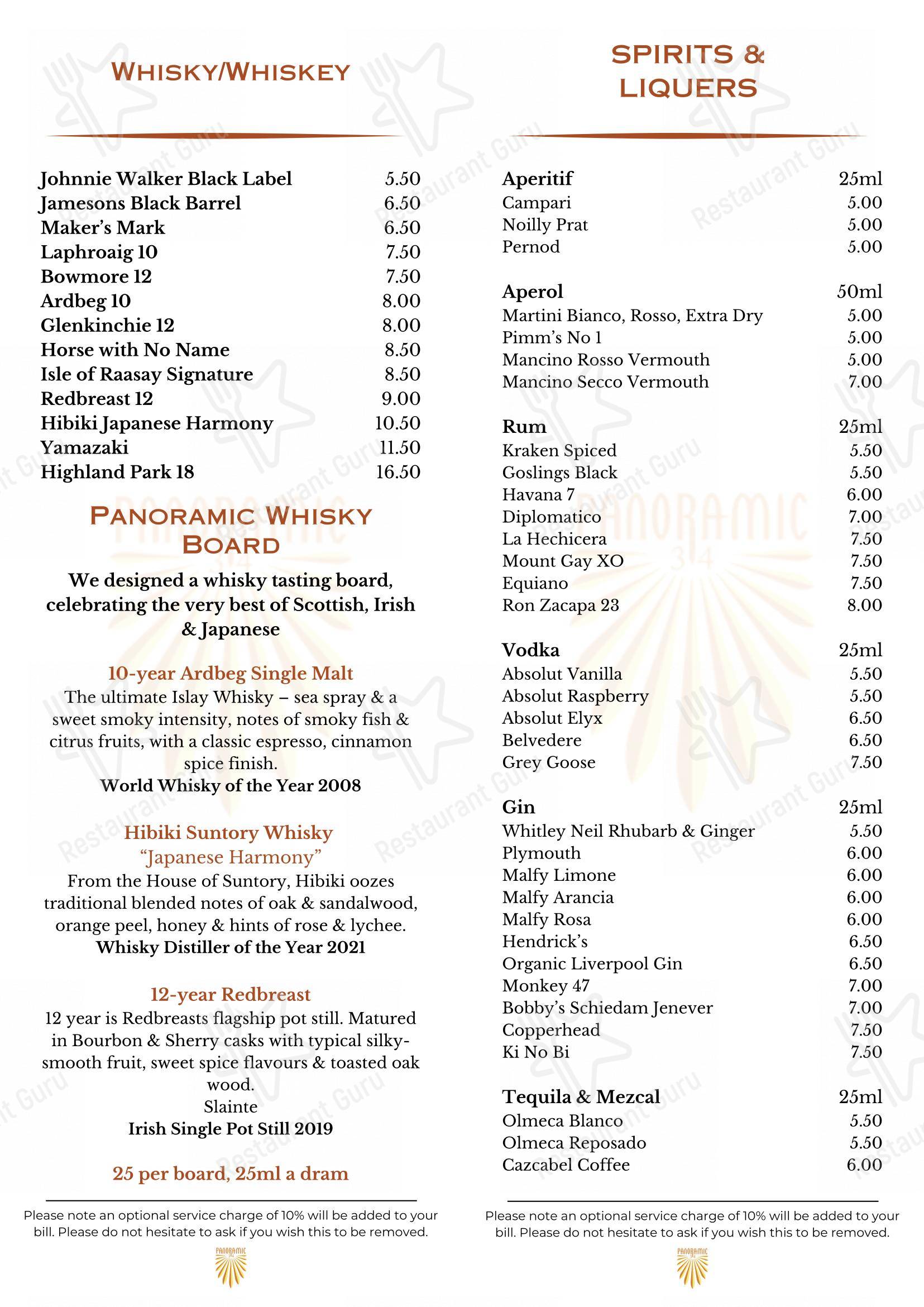 Menu at Panoramic 34 restaurant, Liverpool