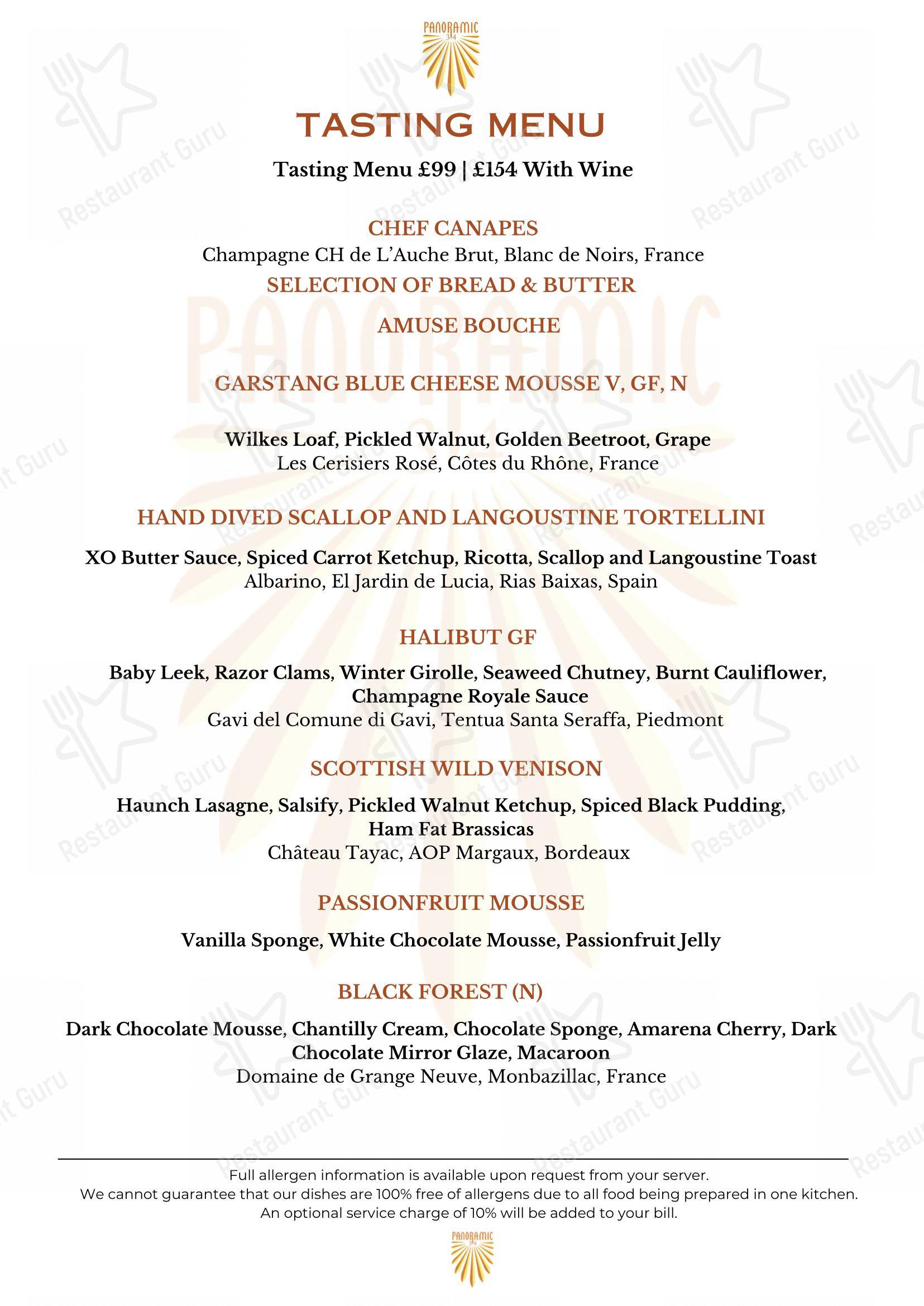 Menu at Panoramic 34 restaurant, Liverpool