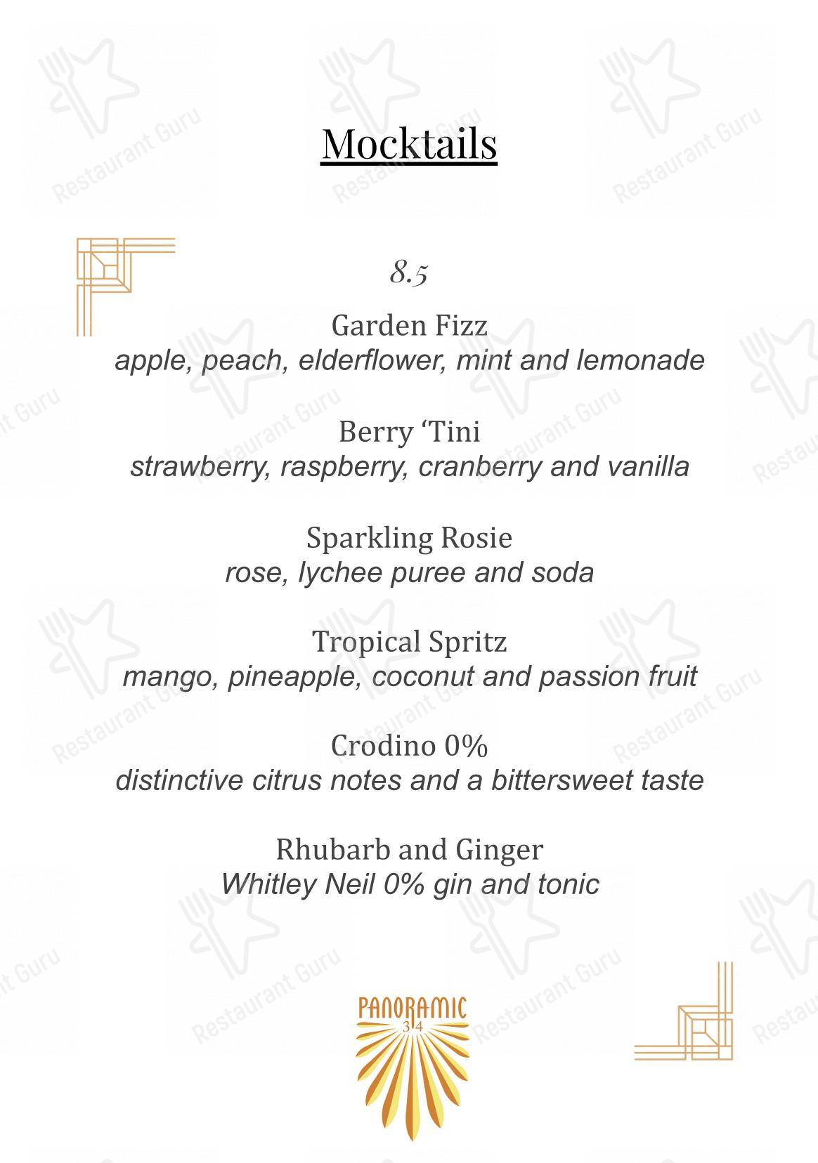 Menu at Panoramic 34 restaurant, Liverpool