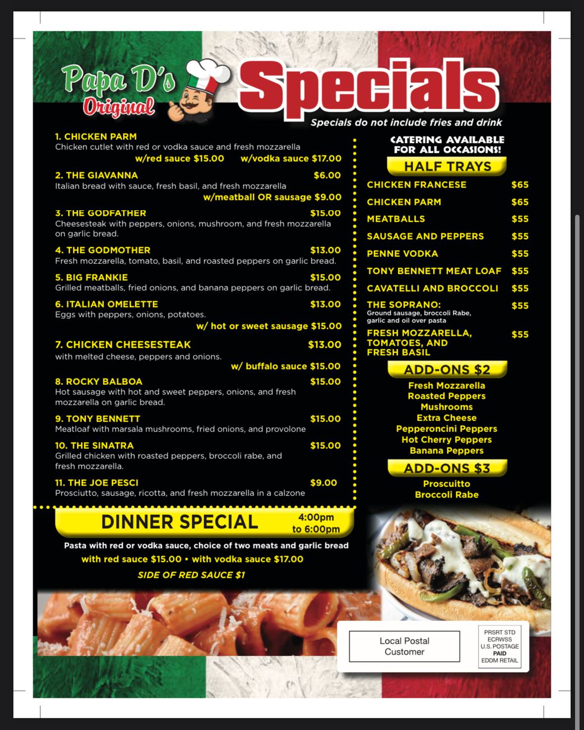 Menu at Papa D's Original restaurant, Tuckerton