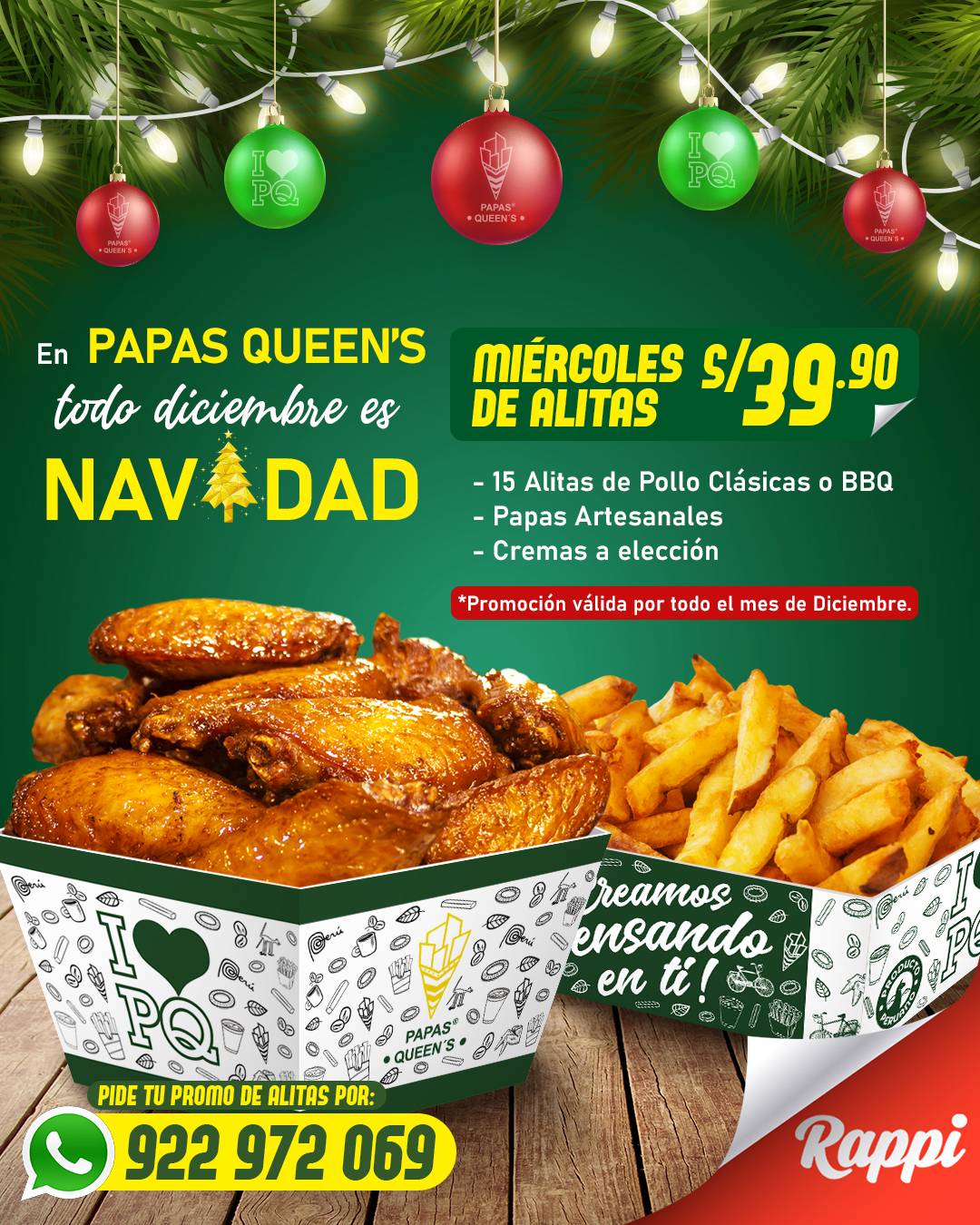 Carta del restaurante Papas Queens, San Martín del Porres