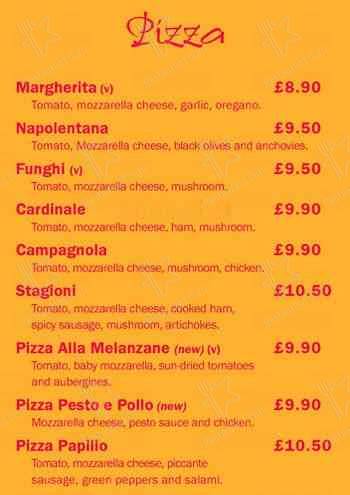 Menu at Papilio restaurant, Edinburgh
