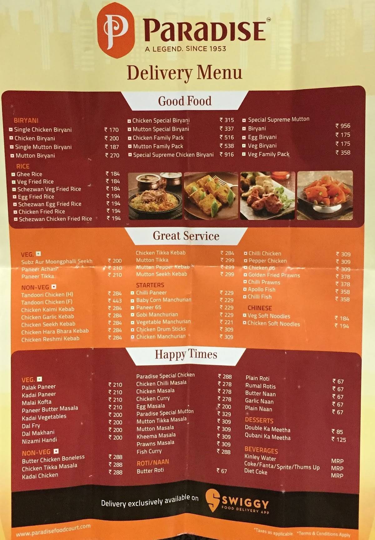 Menu at Paradise Biryani, Chennai, Anjali Devi Towers