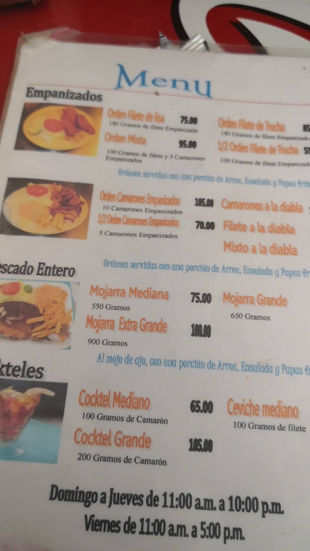 Carta del restaurante El Pargo, Montemorelos