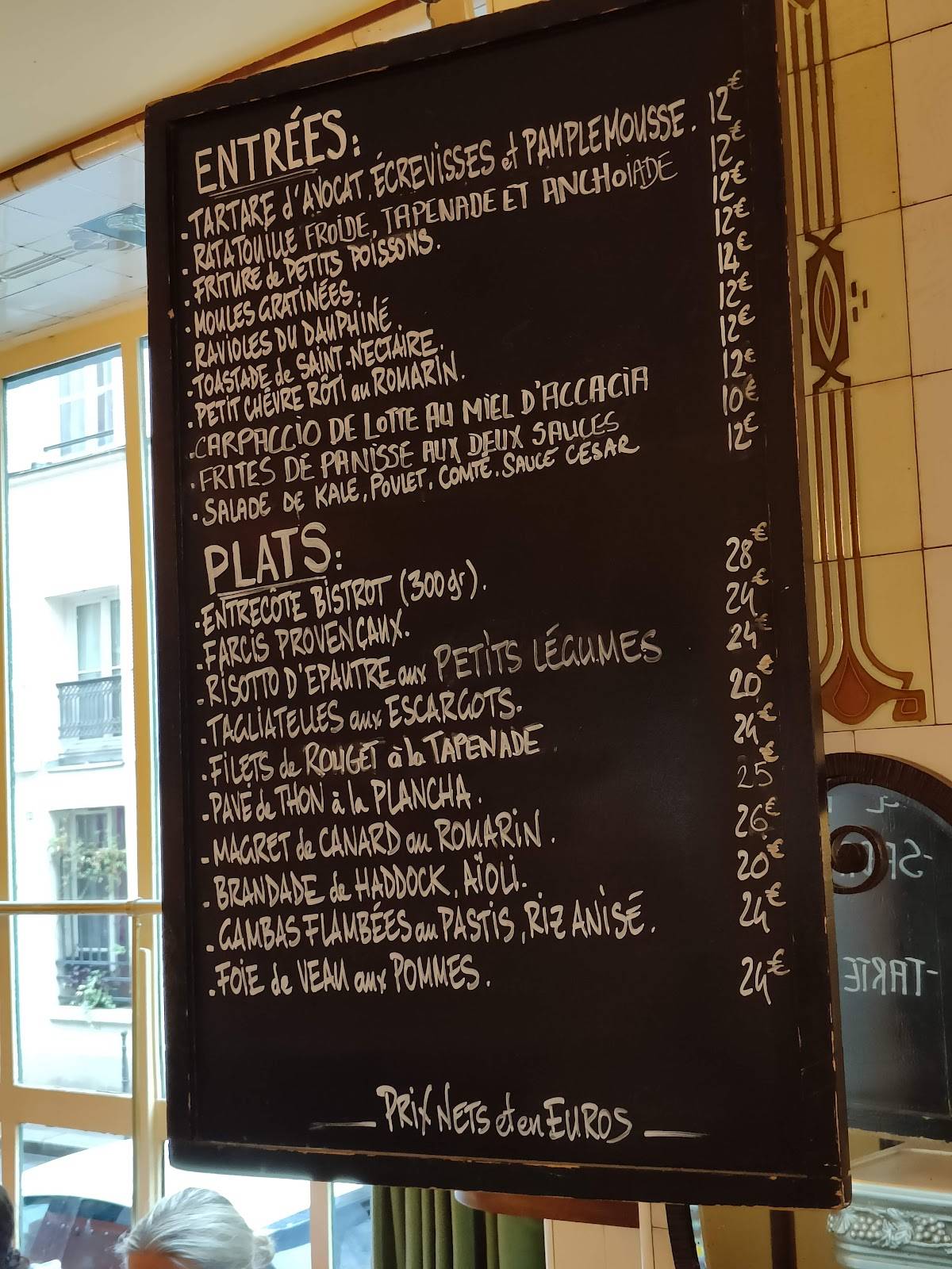 Menu at Chez Janou restaurant, Paris, 2 Rue Roger Verlomme