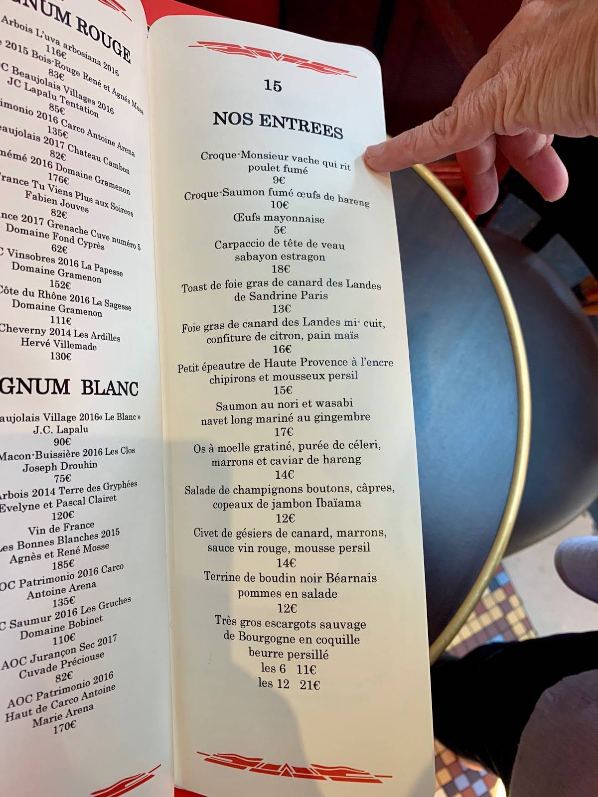 Menu at Le comptoir du Relais cafe, Paris, 9 Carr de l'Odéon