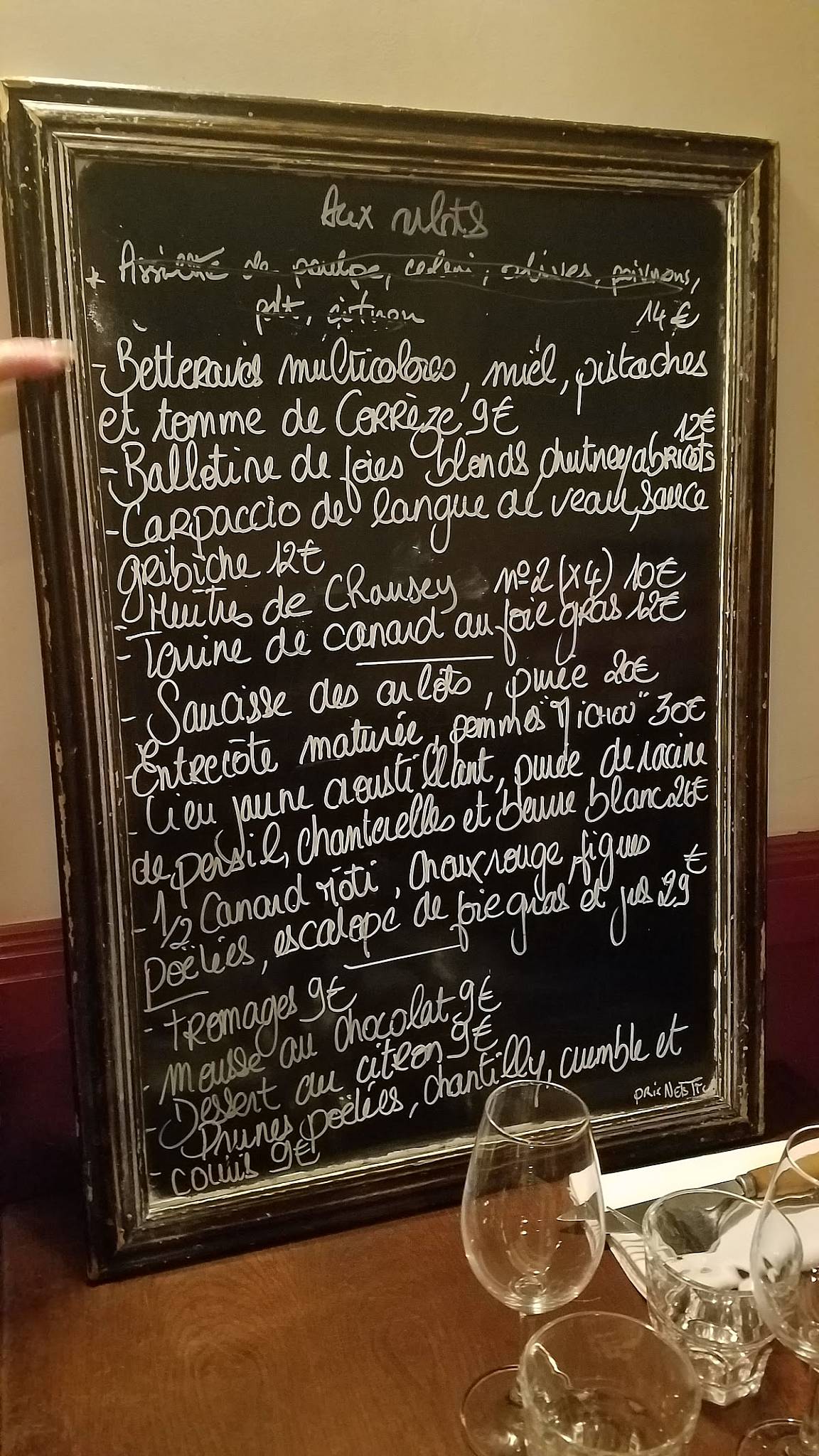 Menu at Les Arlots restaurant, Paris, 136 Rue du Faubourg Poissonnière