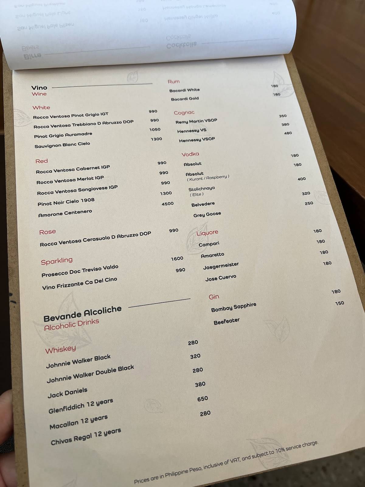 Menu at Rossini Ristorante Italiano pub & bar, Pasay