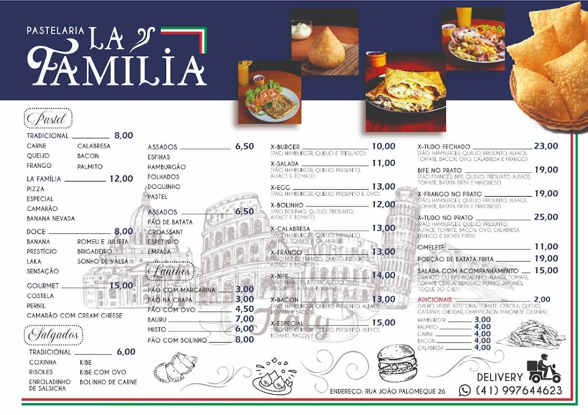 Menu at Pastelaria La Familia restaurant, Curitiba