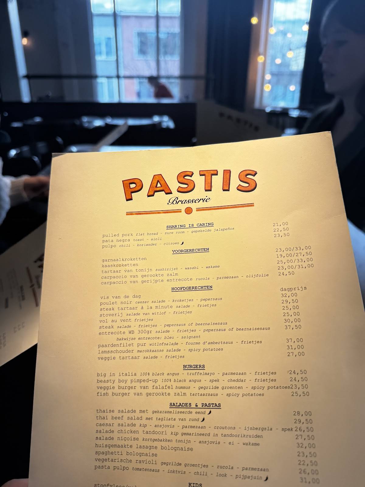 Menu at Pastis, Mortsel