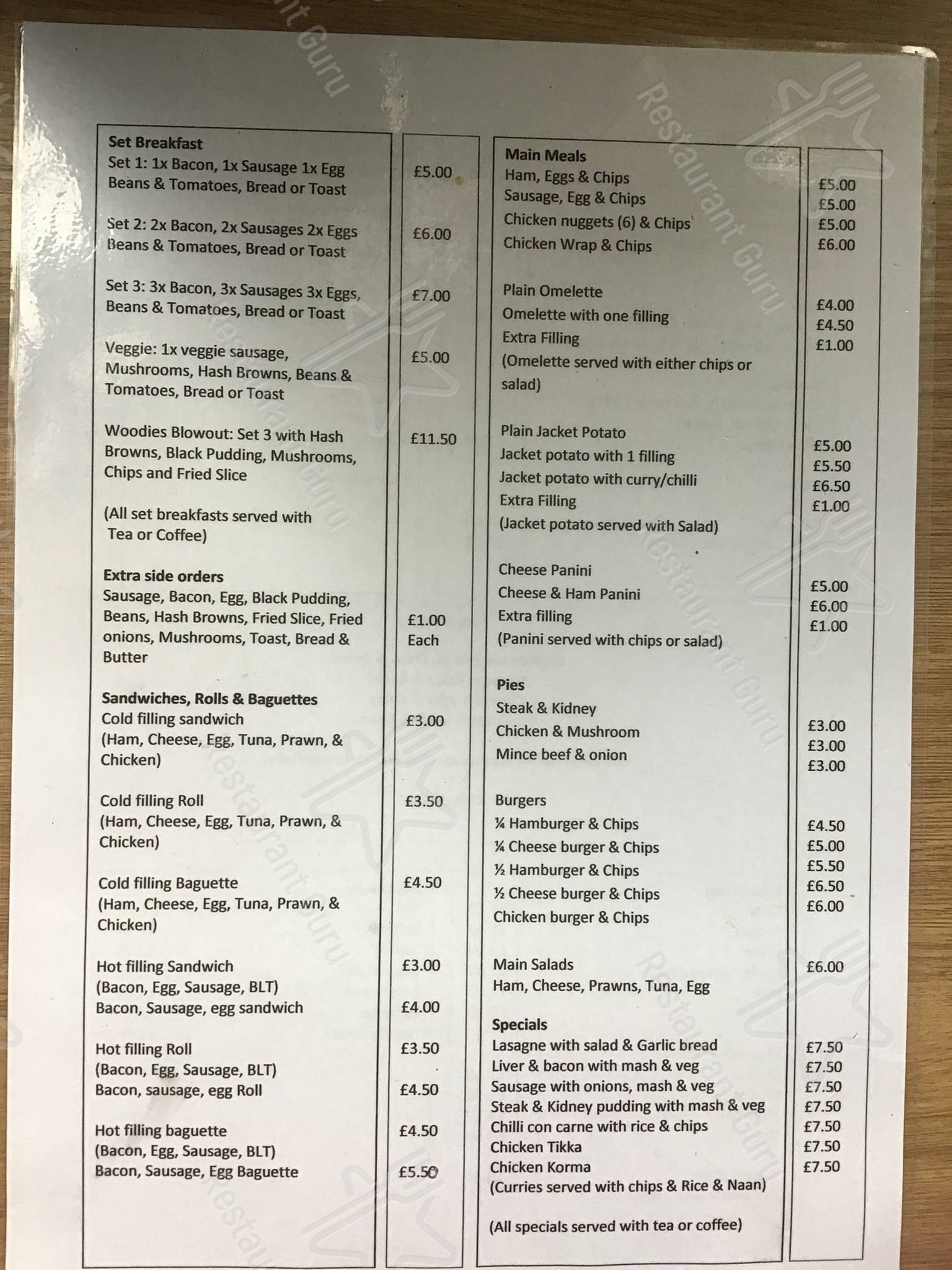 Menu at Pasture Wood Cafe, Barton-upon-Humber
