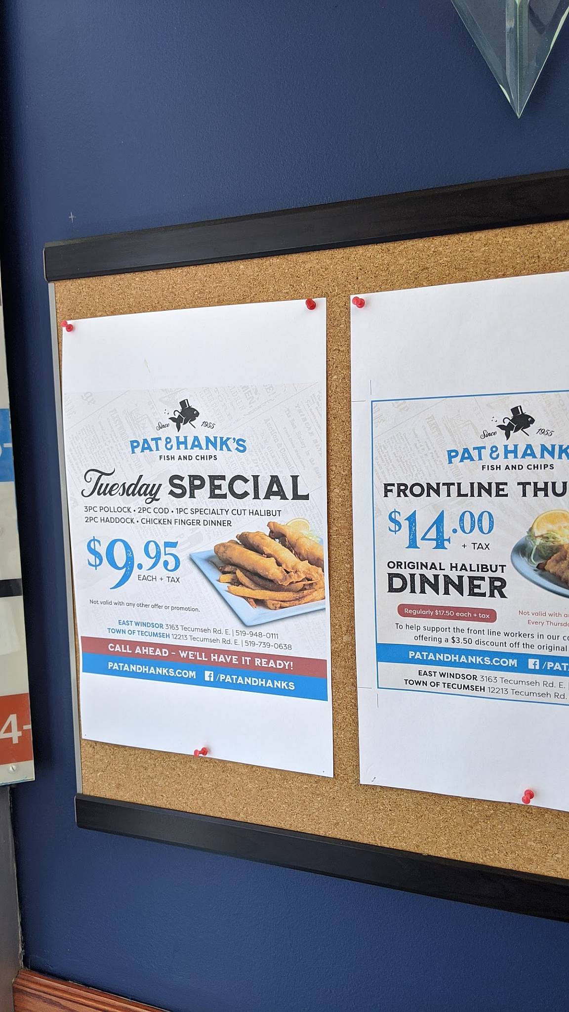 Menu at Pat and Hanks restaurant, Windsor, Tecumseh Rd E