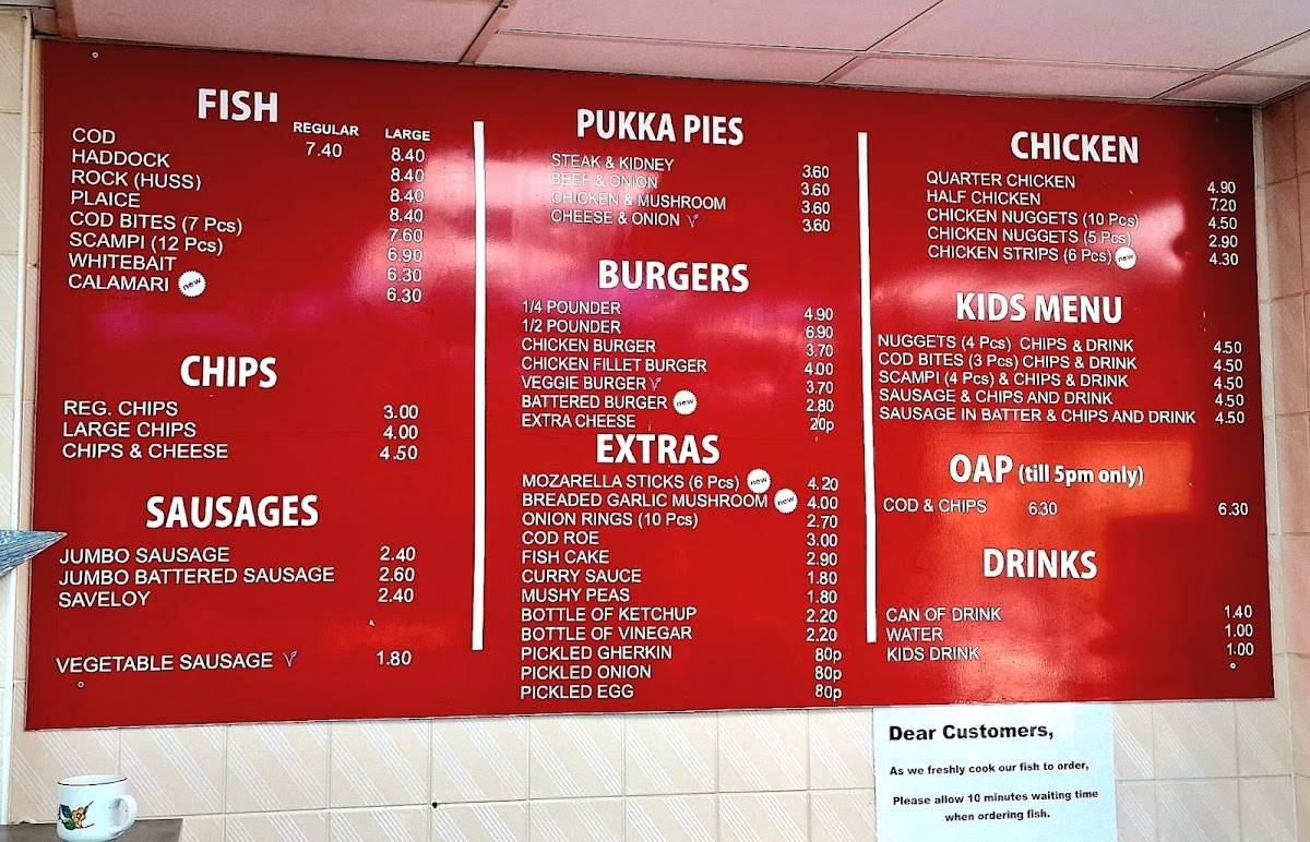 Menu at Patcham Fish & Chips Shop restaurant, Brighton