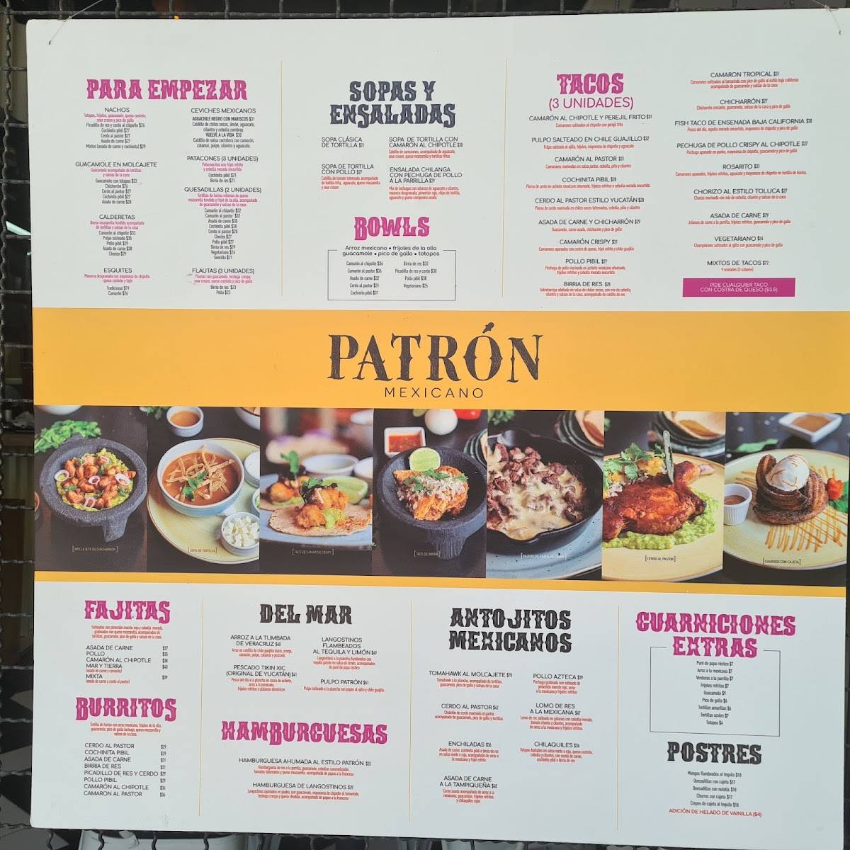 Carta del restaurante Patrón Mexicano, Colombia