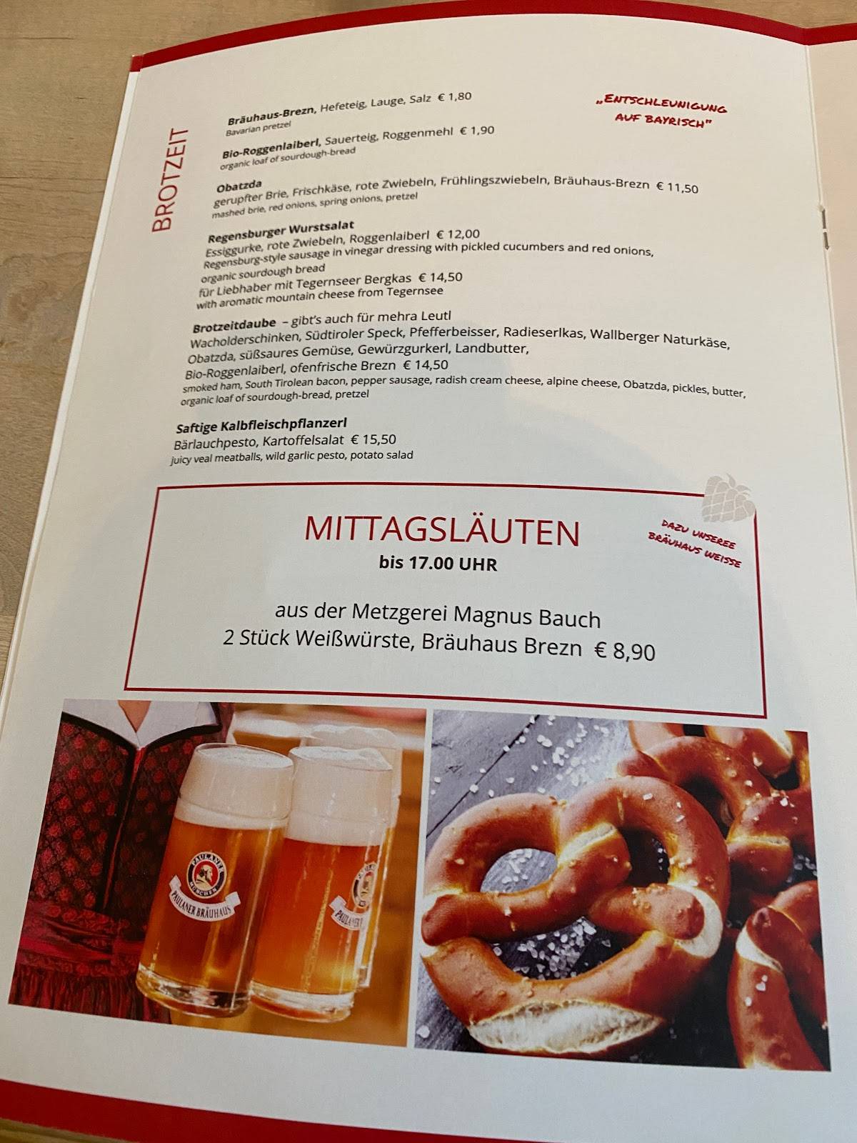 Menu au Paulaner Bräuhaus pub et bar, Munich