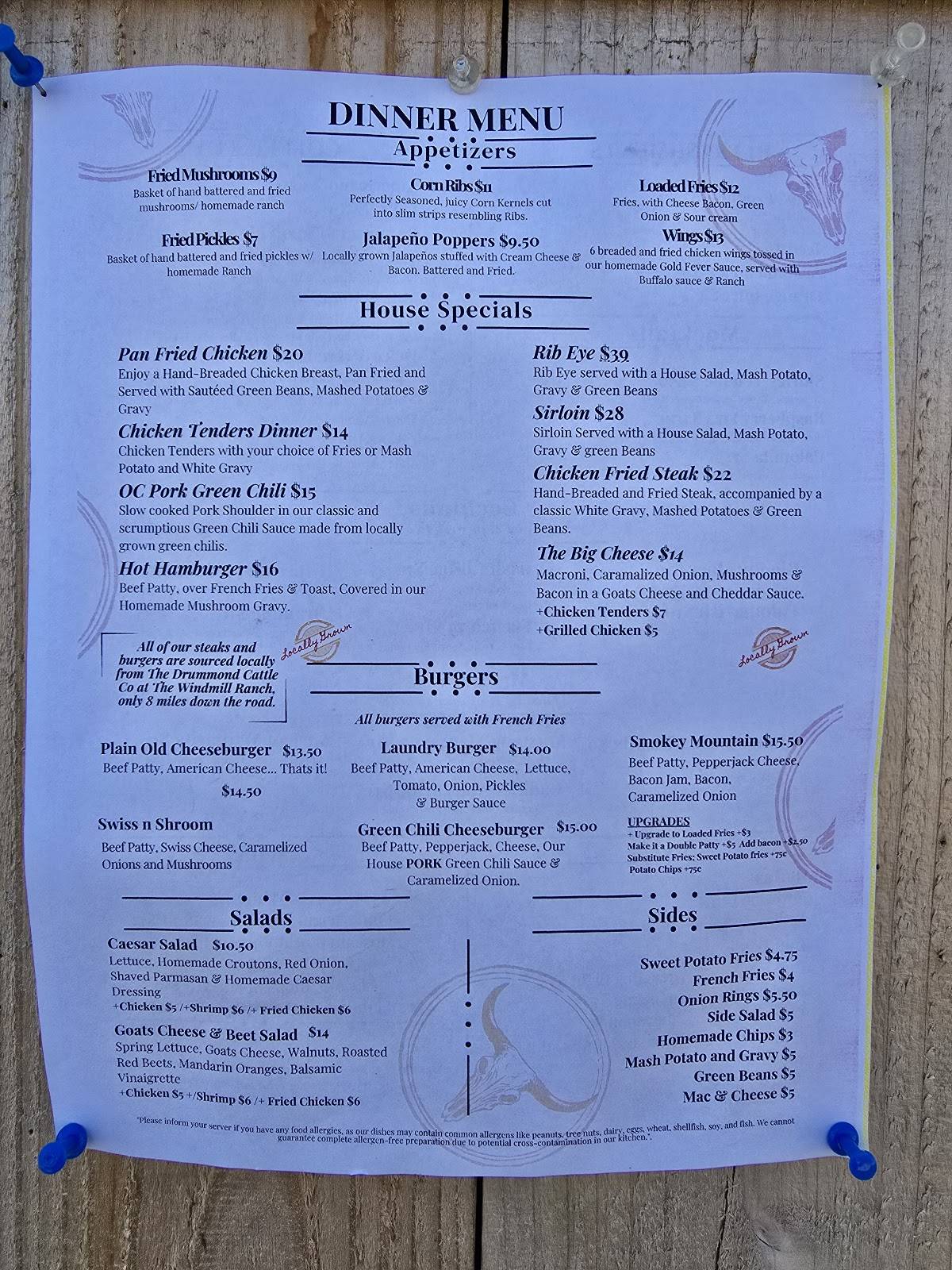Menu at The Dirty Laundry Saloon - Bar & Grill, Pawhuska