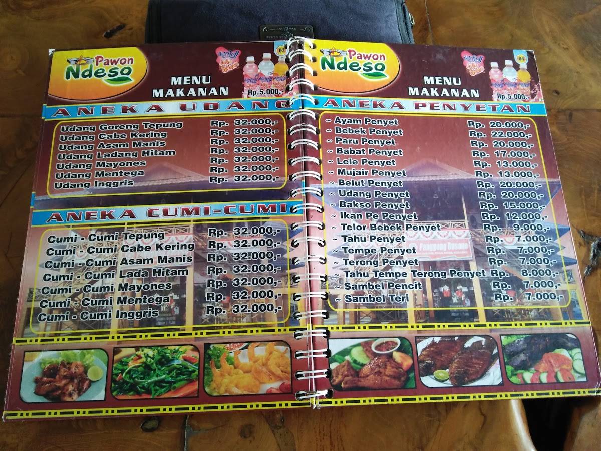 Menu at Pawon Ndeso restaurant, Surabaya, Jl. Raya Sememi No.44-46